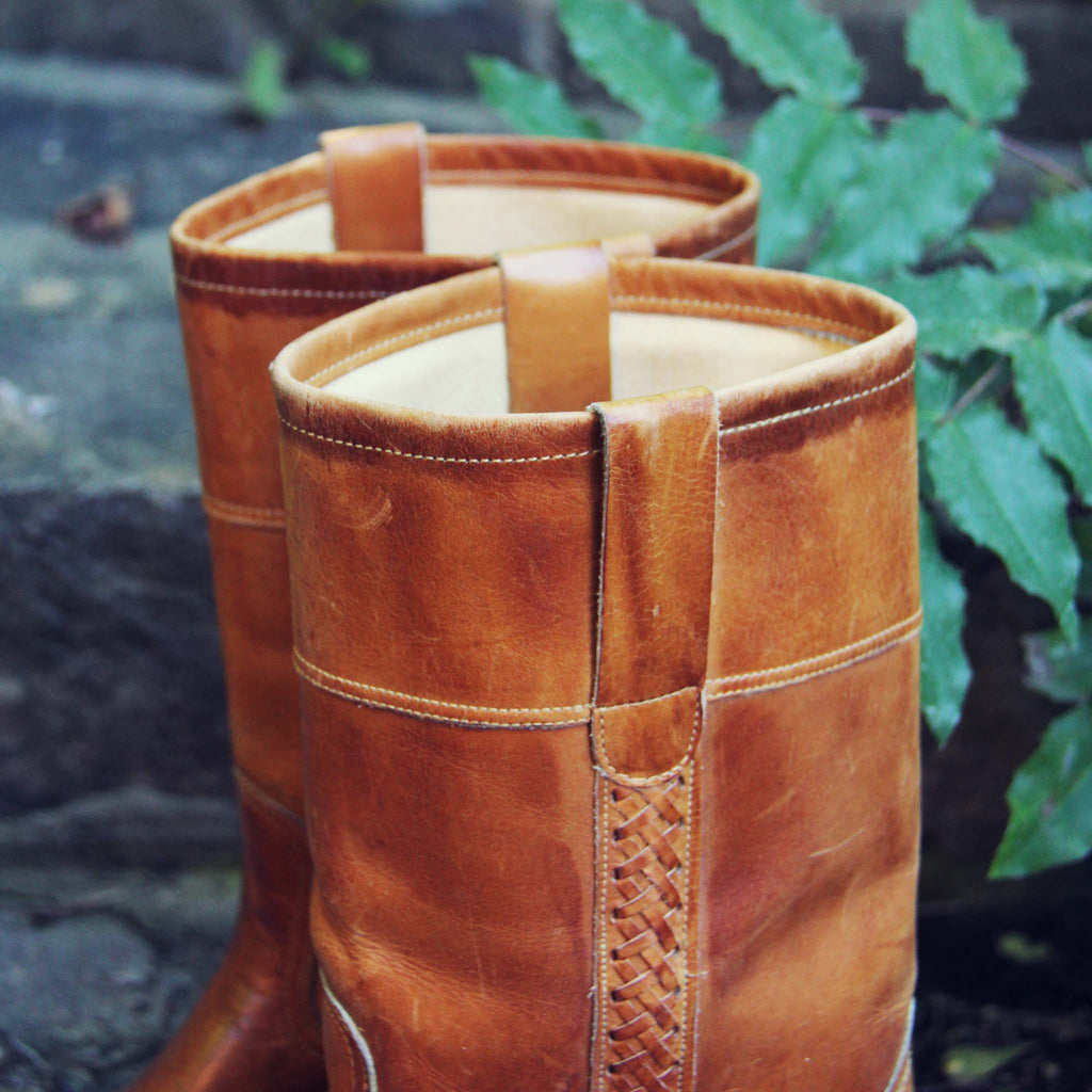 Vintage Braided Campus Boots, Rugged Vintage Leather Boots from Spool ...
